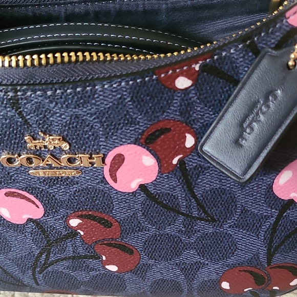 Coach | Bags | Coach Blue And Pink Shoulder Bag With Cherry Print ...